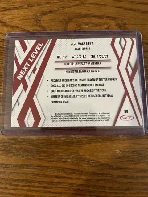 2024 SAGE LOW Series JJ McCarthy Next Level Rookie Card- Michigan ...