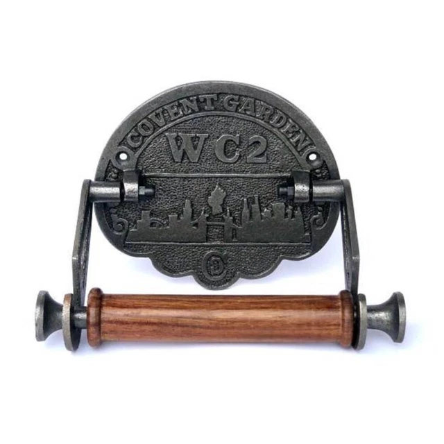 CAST IRON & Wood Toilet Roll Holder Covent Garden London Retro Design ...