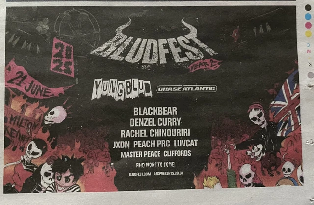 YUNGBLUD BLUDFEST LINE Up 2025 Blackbear Mini Ad Advert News Clipping ...
