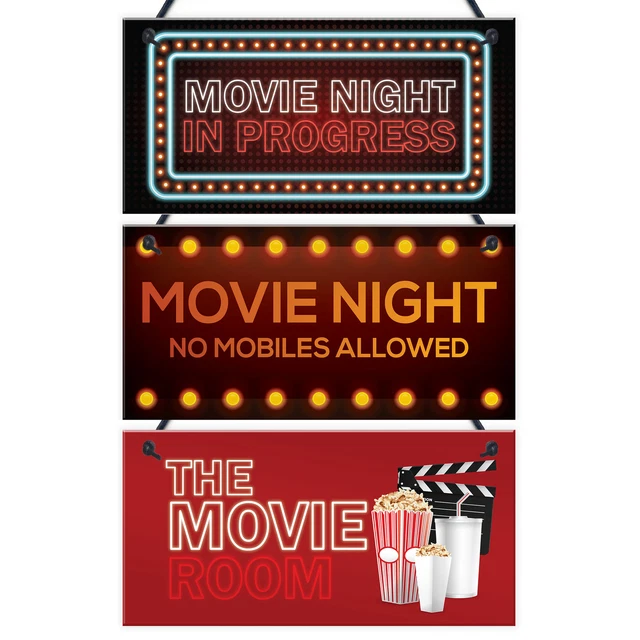 MOVIE NIGHT 3 Pack Sign Bundle Cinema Room Man Cave Decor Bedroom ...
