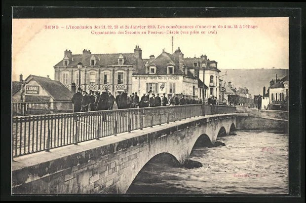 SENS, INONDATIONS DE Janvier 1910, Pont-au-Diable, Hochwasser ...