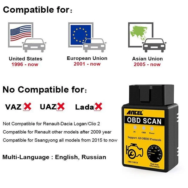 🔥ANCEL ELM327 BLUETOOTH OBD2 Diagnosegerät Auto Scanner ...