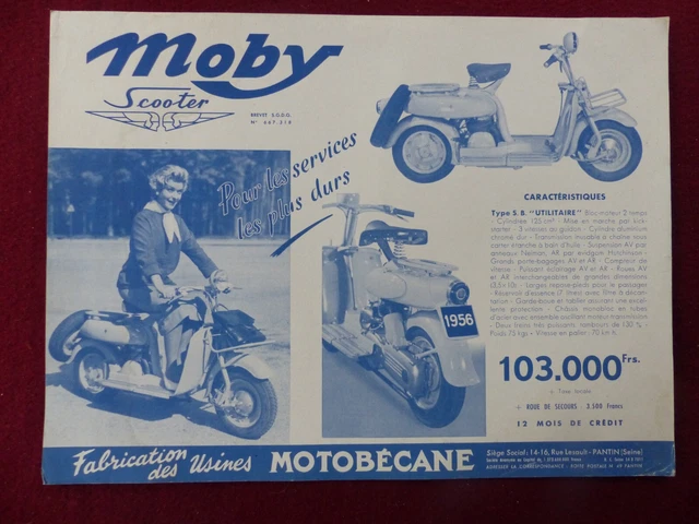 PROSPECTUS CATALOGUE MOTO scooter : MOTOBECANE moby scooter 1955 EUR 6 ...