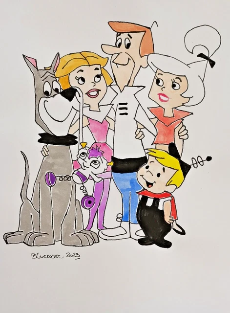 UNIKAT BLUEMOOSE COMIC Gemälde Die Jetsons Aquarell Papier 21x30cm Original EUR 150,00 - PicClick DE