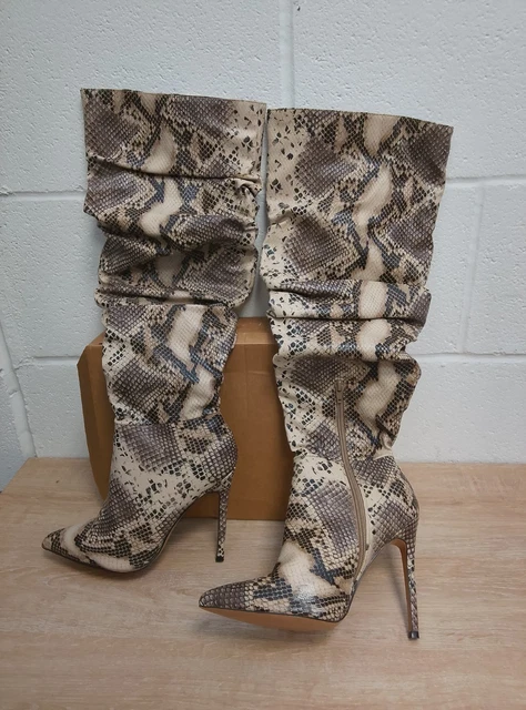 ASOS DESIGN WIDE Fit Carlotta Slouck Snake Knee Heels Size 6 UK £42.27 ...