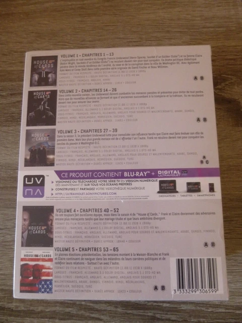 Coffret Bluray House Of Cards Lintégrale Saisons 1 à 5 Neuf Sous