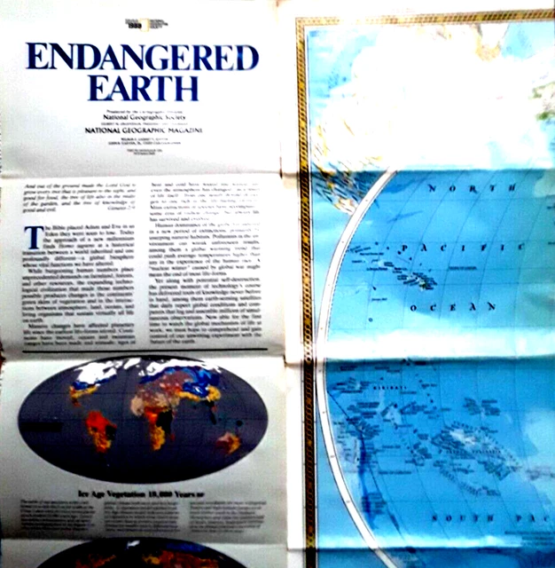 ENDANGERED EARTH DOUBLE Sided World Map from National Geographic ...
