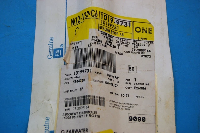 1990-96 C4 CORVETTE LH inner door seal 10199731 NEW NOS GM (E2) $103.19 ...