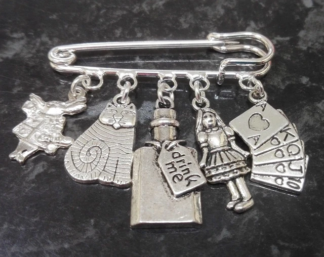 ALICE IN WONDERLAND Inspired kilt pin brooch, handbag bag charm, drink ...