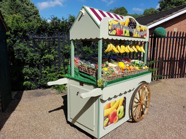 WOODEN MARKET DISPLAY Hand Cart, stall, on casters with removable cart ...