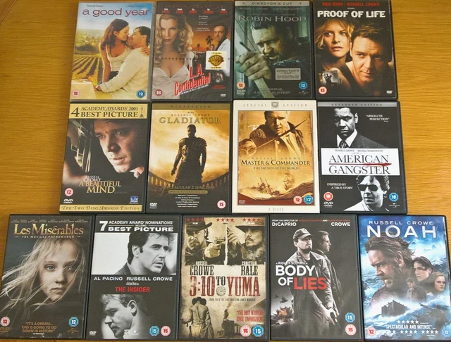 RUSSELL CROWE 13X DVD Collection Gladiator LA Confidential more R2 £13. ...