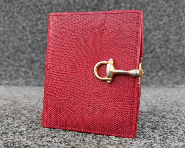 HARRODS LIZARD GRAIN Leather Credit Card Wallet, Snaffle Clasp Closure ...