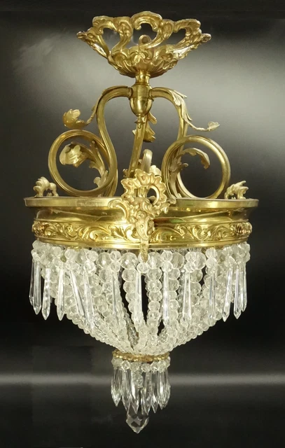 GRAND LUSTRE CORBEILLE Style Rocaille / Rococo Début 1900 - Bronze ...