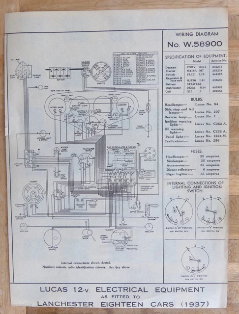 DIAGRAMMA A CABLAGGIO originale Lucas Lanchester 1937 EUR 8,83 ...