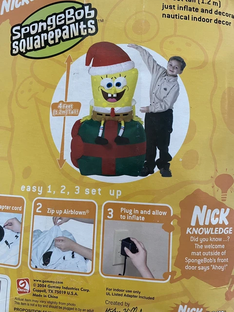 GEMMY RARE 2004 Airblown Nickelodeon SpongeBob SquarePants Christmas ...