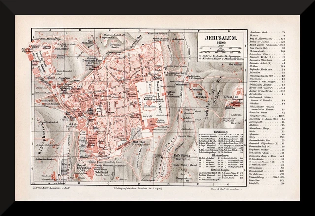 +JERUSALEM+ HISTORISCHER STADTPLAN 1895 +Al-Quds historical map+Israel ...