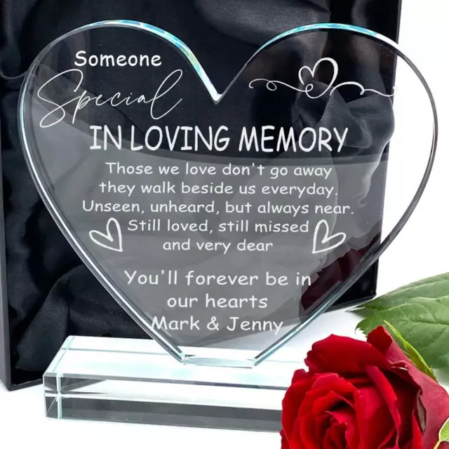 PERSONALISED SOMEONE SPECIAL In Loving Memory Remembrance Glass Heart ...