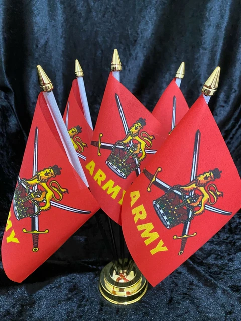 BRITISH ARMY MILITARY 5 Flag Flags Table Top Display Centrepiece Office ...