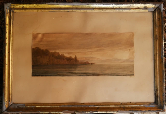 TABLEAU AQUARELLE XIXÈME signée: littoral au couchant EUR 20,00 - PicClick FR