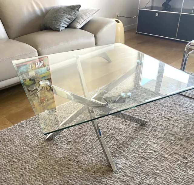Table Basse Verre Acier Design Moderne Salon Mobilier Vintage Eur 160 00 Picclick Fr