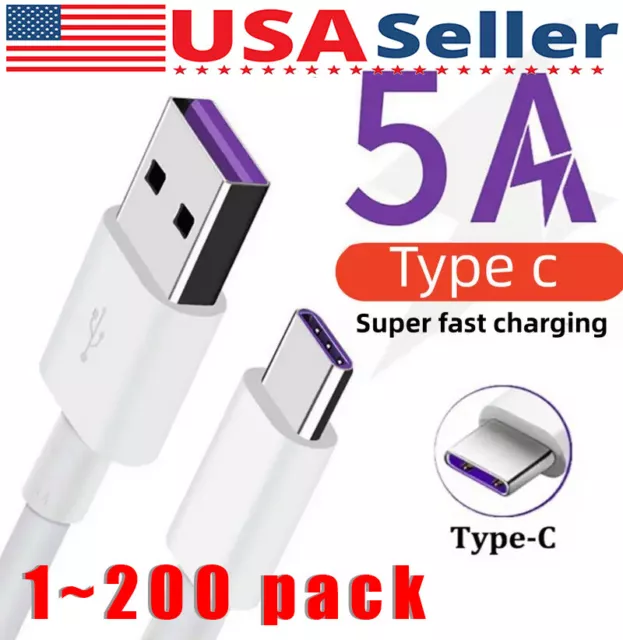 USB TYPE C Data Cable 5A Fast Charging USB-A to USB-C Charger lot Cord ...
