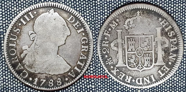 MÉXICO CARLOS III año 1788 FM. 2 Reales Plata. Peso 6,45 gr. 28 mm. EUR ...