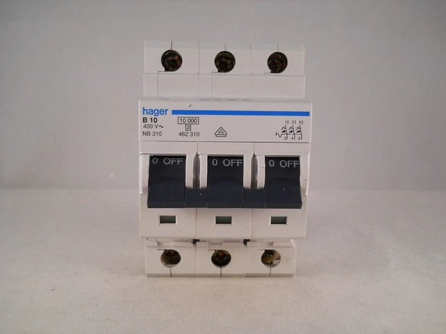 HAGER MCB 10 Amp Triple Pole 3 Phase Circuit Breaker Type B 10A 462310 NB310 £25.95 - PicClick UK
