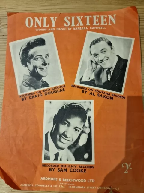 ONLY SIXTEEN- SAM Cooke- Sheet Music £1.68 - PicClick UK