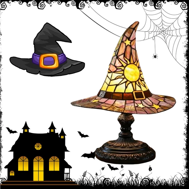 30CM LED STAINED Glass Witch Hat Lamp USB Handmade Wizard Hat Ornament ...