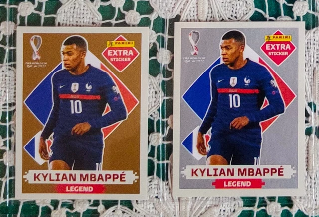 PANINI EXTRA STICKER Qatar 2022 Kylian Mbappe Gold + Silver condizioni ...