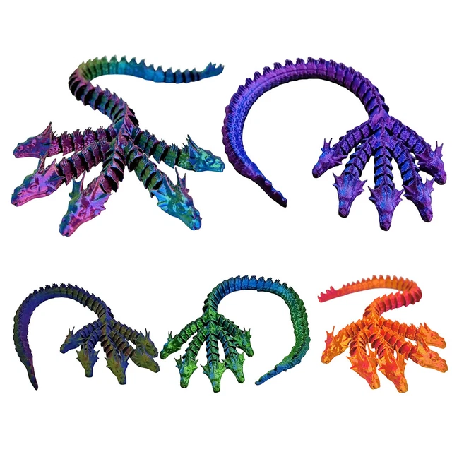 ARTICULATED DRAGON FIDGET Toy Five Headed 3D Printed Crystal Dragon QDE ...