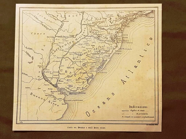 BRAZIL AND NEIGHBORING States Map or Map of the Early 900s £12.81 ...
