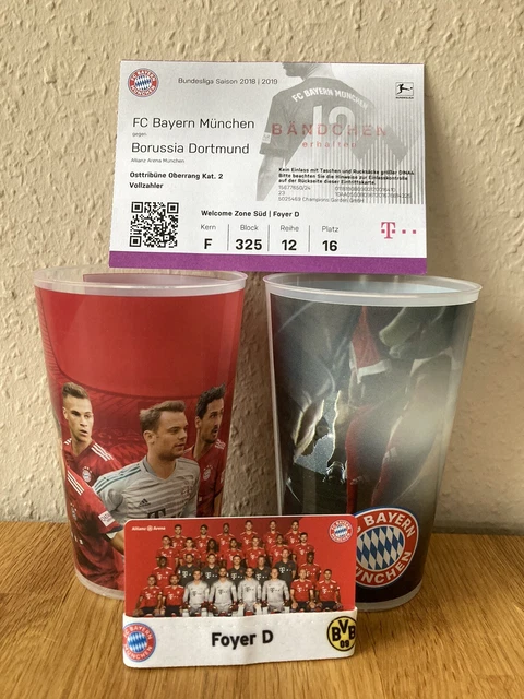 FC BAYERN MÜNCHEN Fanpaket VIP Ticket Becher Saison 2018/2019 Borussia ...