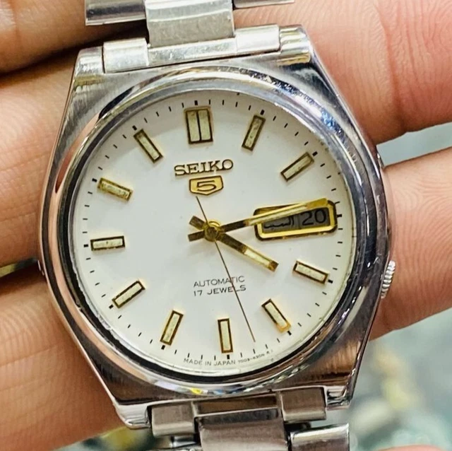 SEIKO 5 AUTOMATIC White Dial Day-Date Rare Vintage Men's Watch Japan ...