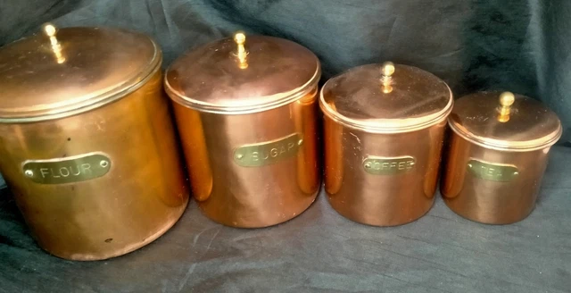 VINTAGE METALUTIL PORTUGAL Copper/Brass Kitchen Container Set In Good ...