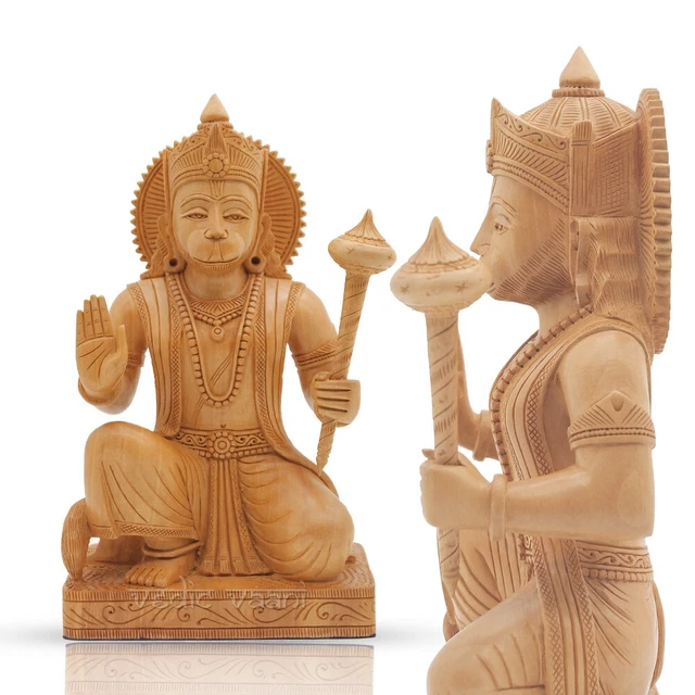 LORD HANUMAN WOODEN Statue with Yantra, Chalisa, Diya and Incense Vedic ...