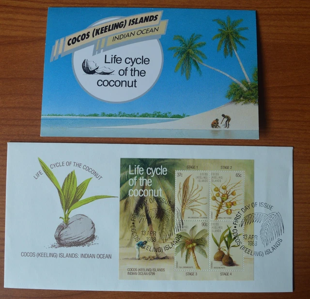 1988 COCOS ISLAND - Life Cycle of the Coconut - FDC (Mini Sheet ...