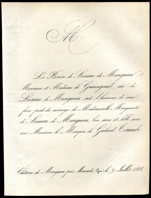 2 FAIRE-PART MARIAGE Marquis de Galard Terraube / Marg. de Seissan de Marignan EUR 9,90 ...