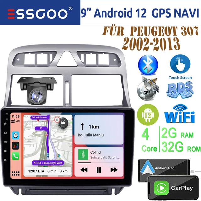 AUTORADIO CARPLAY 32G Android 12 WIFI GPS Navi BT Kamera Für Peugeot 307 2002-13 EUR 159,98 ...
