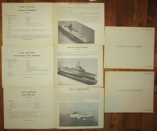 5 X FICHE TECHNIQUE PA CLEMENCEAU CROISEUR BREGUET CHASSEURR AVION 21 x ...