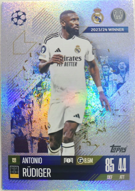 TOPPS MATCH ATTAX 2024/25 Antonio Rudiger #121 UCL Winner Foil Real ...