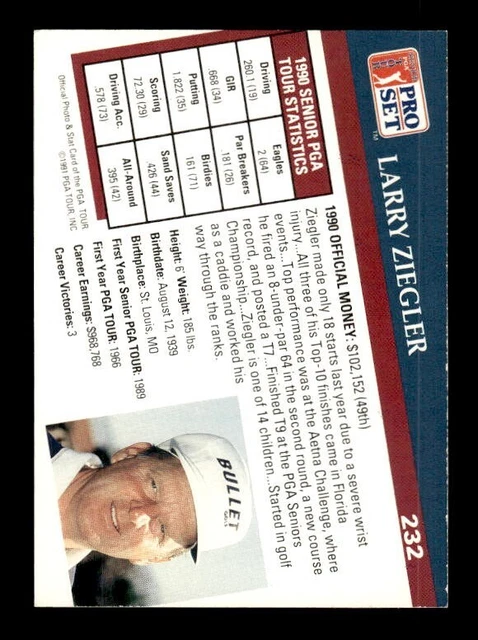 CARTE DE TOUR Officielle Pga Signée Larry Ziegler 1991 Signée Pro Golf ...