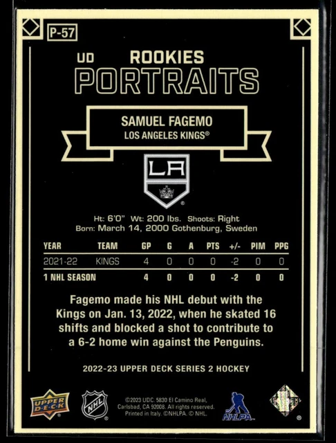 2022-23 UD PORTRAITS Samuel Fagemo #P-57 H3R4H $1.35 - PicClick CA