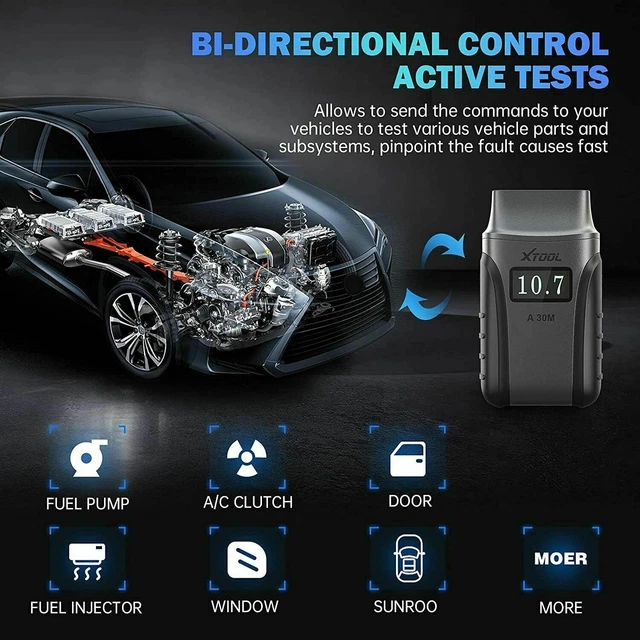 XTOOL A30M WIRELESS OBD2 Scanner Bi-Directional TPMS Diagnostic Coder ...