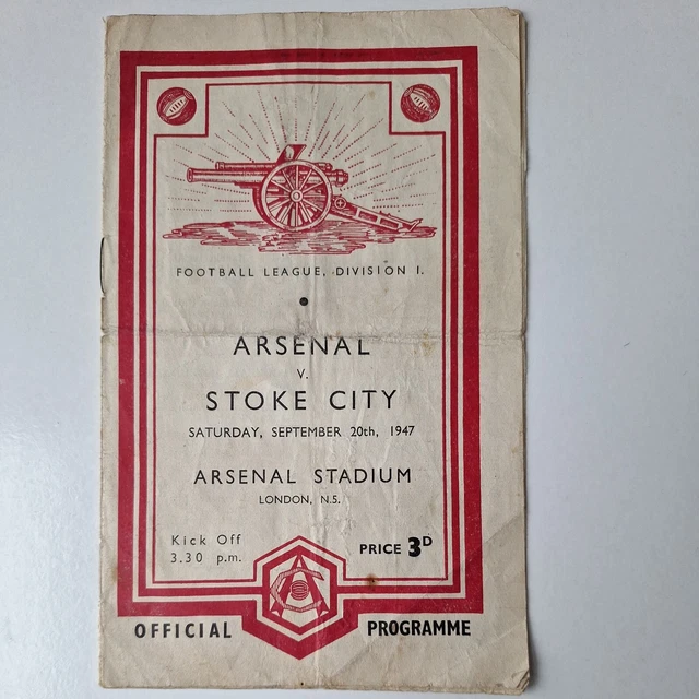 ARSENAL FC OFFICIAL Programme V's Stoke City Sept 20 1947 London ...