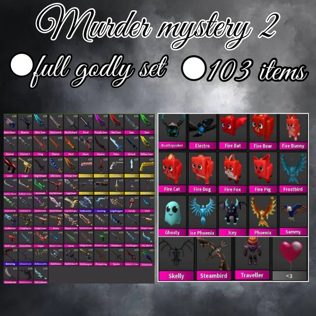 ROBLOX MM2 GODLY Small Set - 103 items - Murder Mystery 2 - CHEAP/QUICK £8.48 - PicClick UK