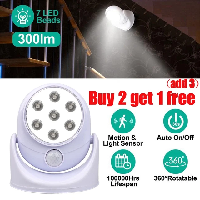 360° BATTERY POWER Motion Sensor Security PIR LED Light Garden Indoor ...