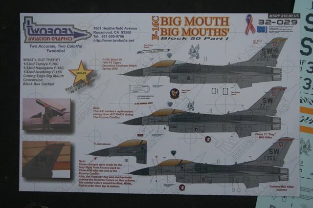 TAMIYA 1/32 F-16C Two Bobs Decal Sheet No. 32-029 £9.00 - PicClick UK