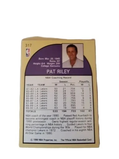 1990 NBA HOOPS Pat Riley Coach of The Year #317 LA Lakers EUR 4,37 ...