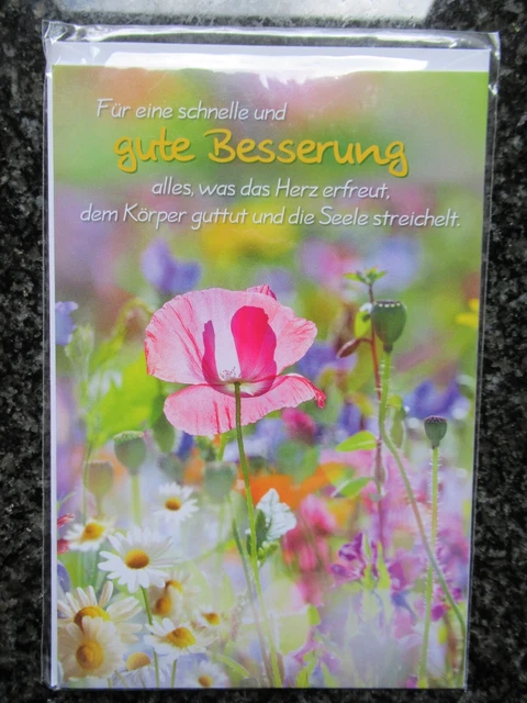 GUTE BESSERUNG, GENESUNG Glückwunschkarte mit Umschlag NEU + OVP EUR 1 ...